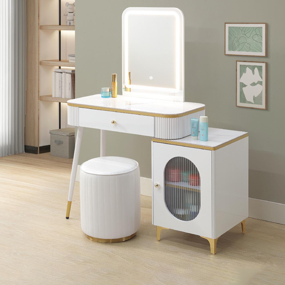 岩板伸縮鏡台2.7尺(含椅)/鏡台組(THY2-05682)｜H&D東稻家居-台灣國民家具品牌｜沙發、床墊推薦品牌最佳選擇