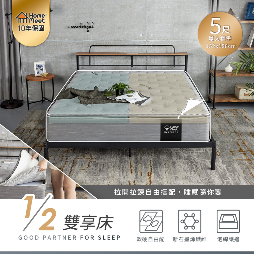 送枕頭★雙享床墊(A＋B款)-5尺雙人床墊｜10年保固｜H&D東稻家居-台灣國民家具品牌｜沙發、床墊推薦品牌最佳選擇