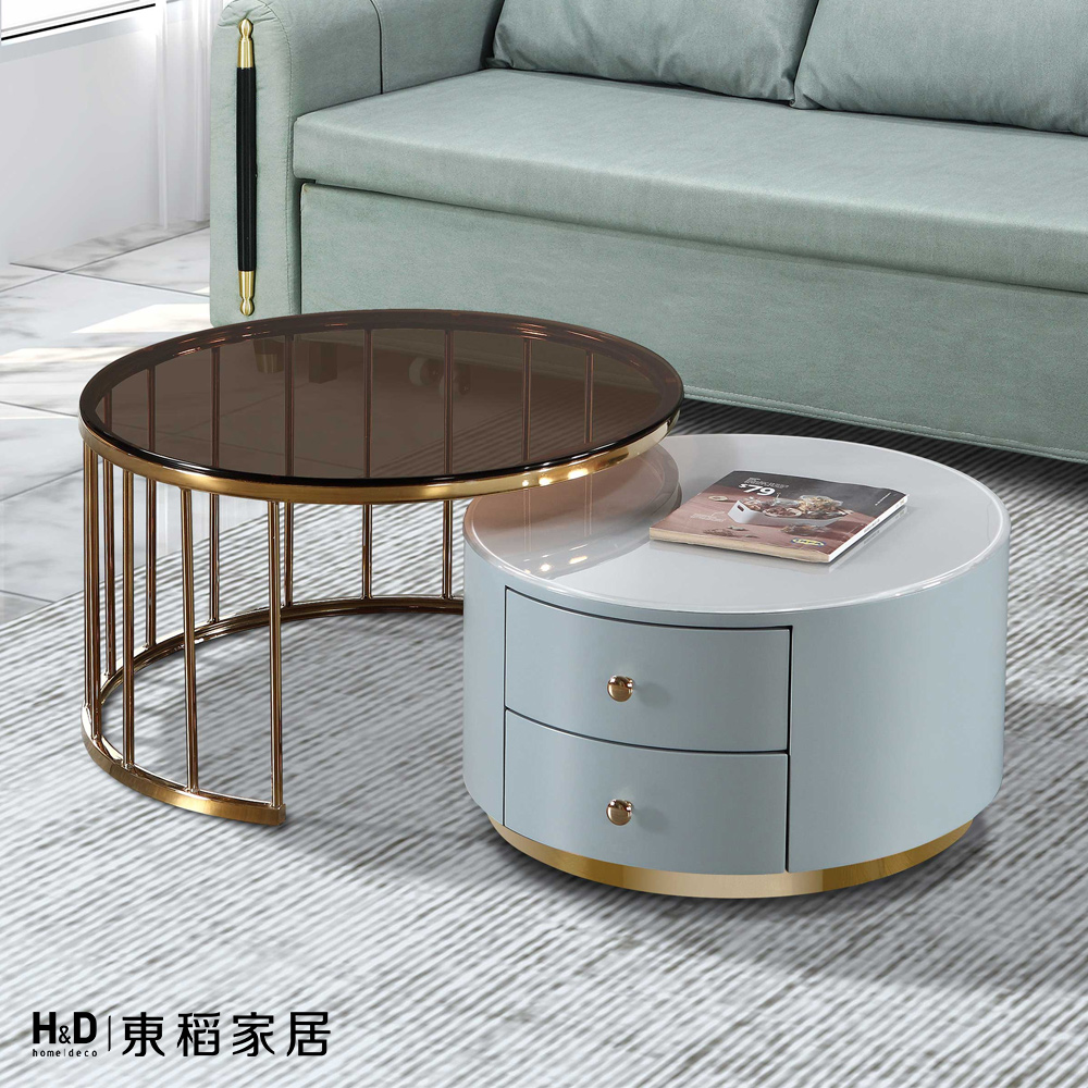 沛克二抽玻璃組合圓几(全組)(TJS1-08261)｜H&D東稻家居-台灣國民家具品牌｜沙發、床墊推薦品牌最佳選擇